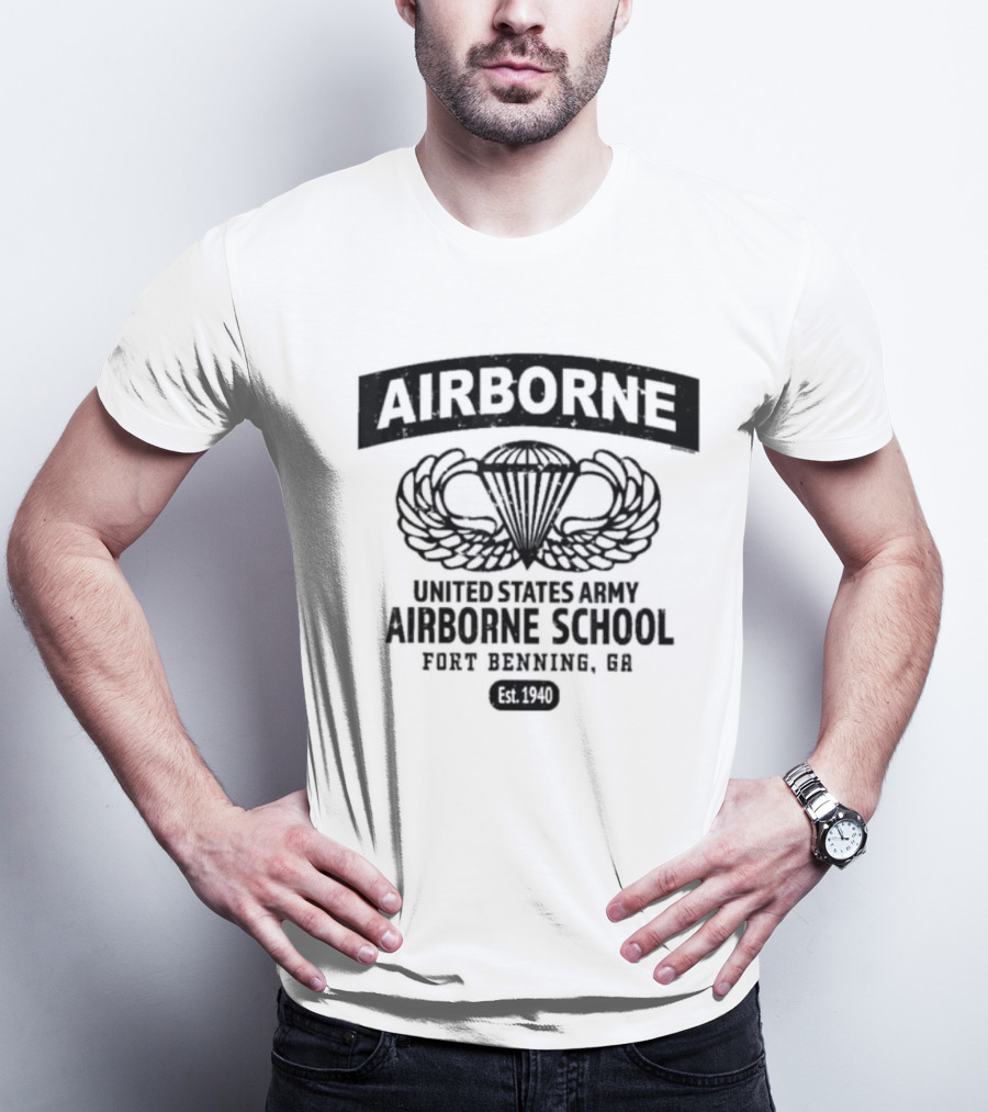 AIRBORNE United States Army Airborne School Fort Benning GA Est 1940 Parachute Wings T-Shirt