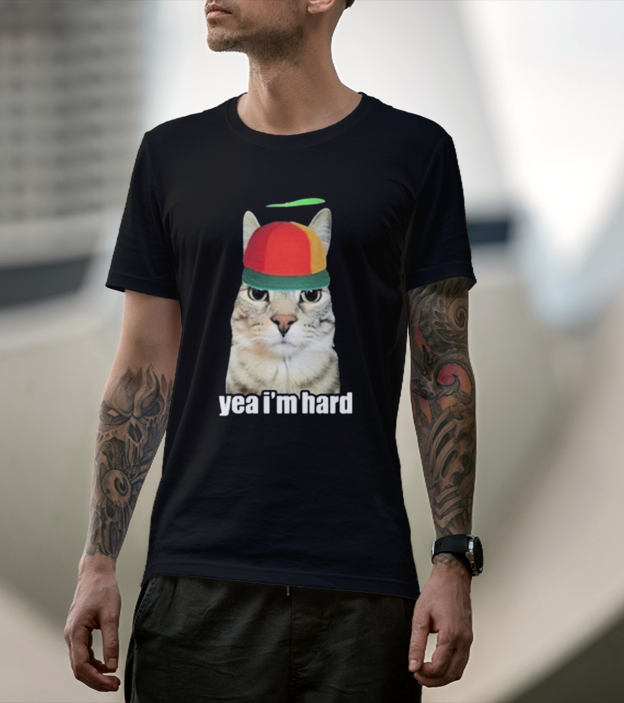 Yea I'm Hard Cat In Propeller Hat T-Shirt