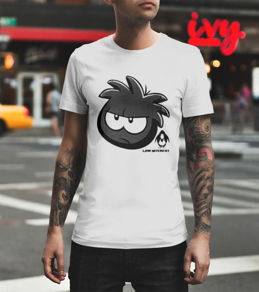 Low Interest Puffle Grumpy Face With Penguin T-Shirt