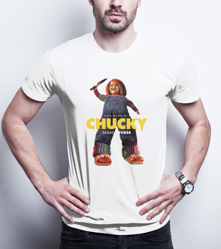 Don Mancini’s Chucky Season Three Horror Character With Knife T-Shirt
