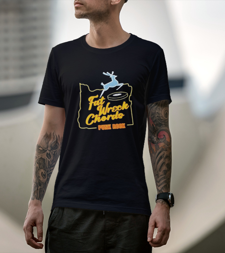 Fat Wreck Chords Punk Rock Record Retro Style Deer Outline T-Shirt