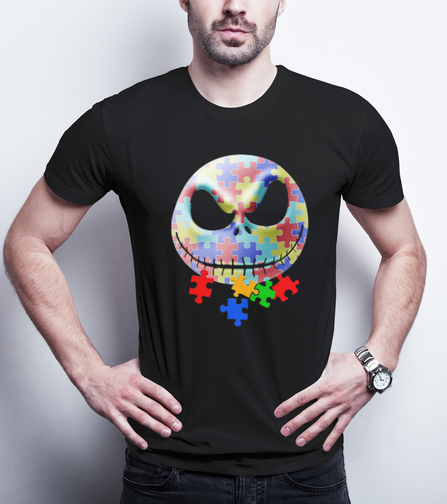 Jack Skellington Face Autism Puzzle Pieces T-Shirt