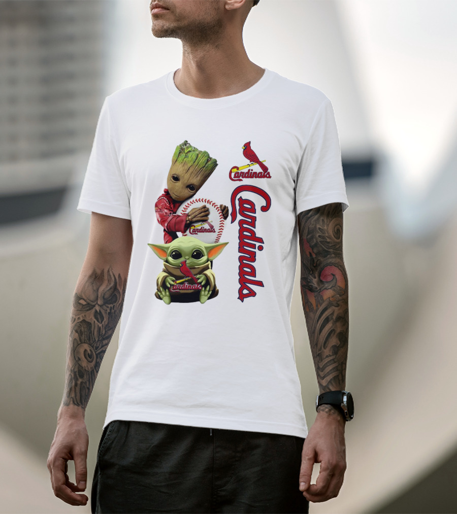 Baby Groot And Baby Yoda Hugging St. Louis Cardinals Baseball T-Shirt