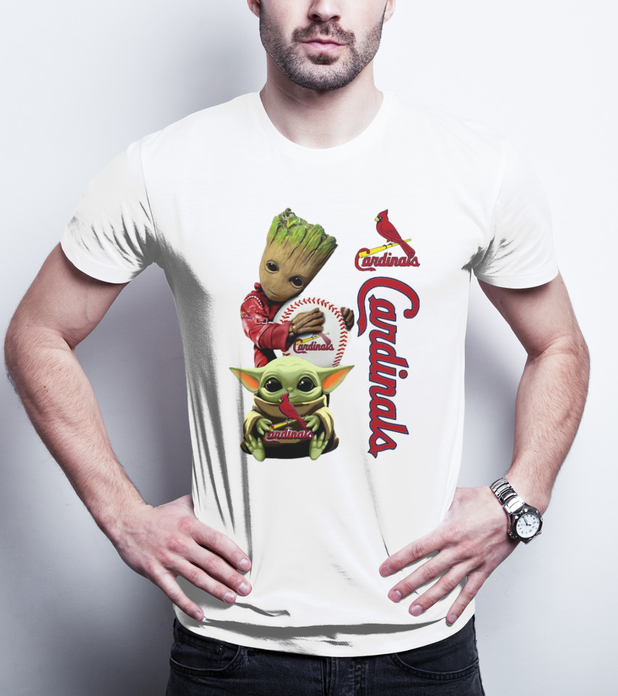 Baby Groot And Baby Yoda Hugging St. Louis Cardinals Baseball T-Shirt