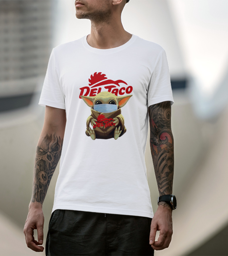 Baby Yoda Wearing Face Mask Holding Del Taco T-Shirt