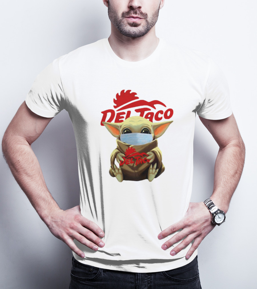 Baby Yoda Wearing Face Mask Holding Del Taco T-Shirt