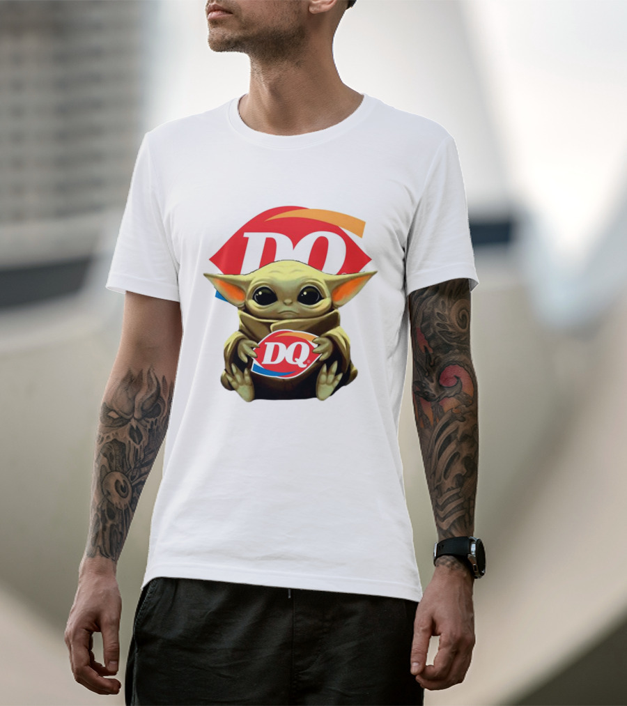 Baby Yoda With DQ Logo Hug T-Shirt