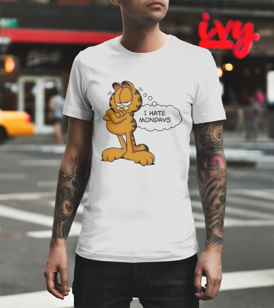Garfield Comic Character Stating I Hate Mondays With Crossed Arms T-Shirt