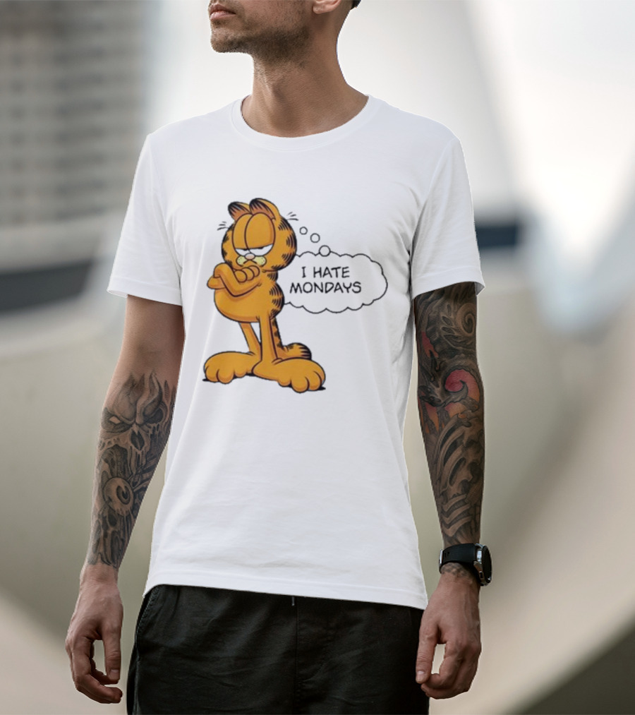 Garfield Comic Character Stating I Hate Mondays With Crossed Arms T-Shirt