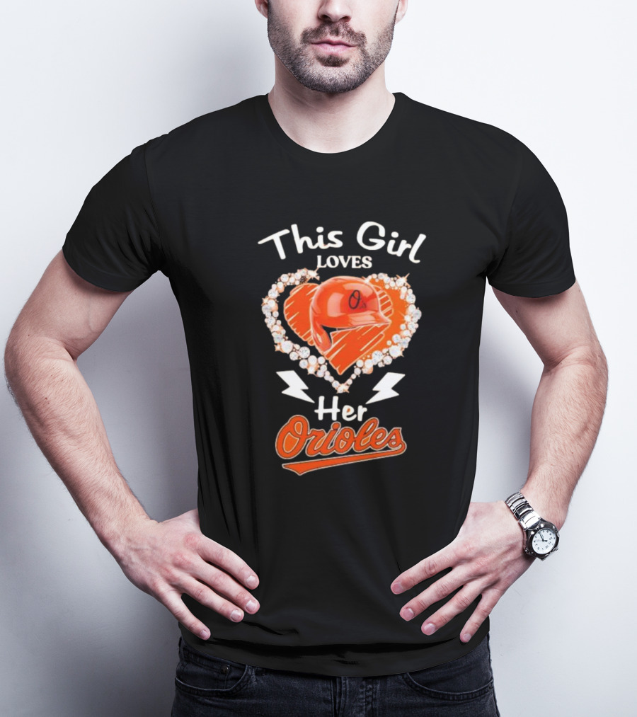 This Girl Loves Her Orioles Heart Baseball Helmet Diamond T-Shirt