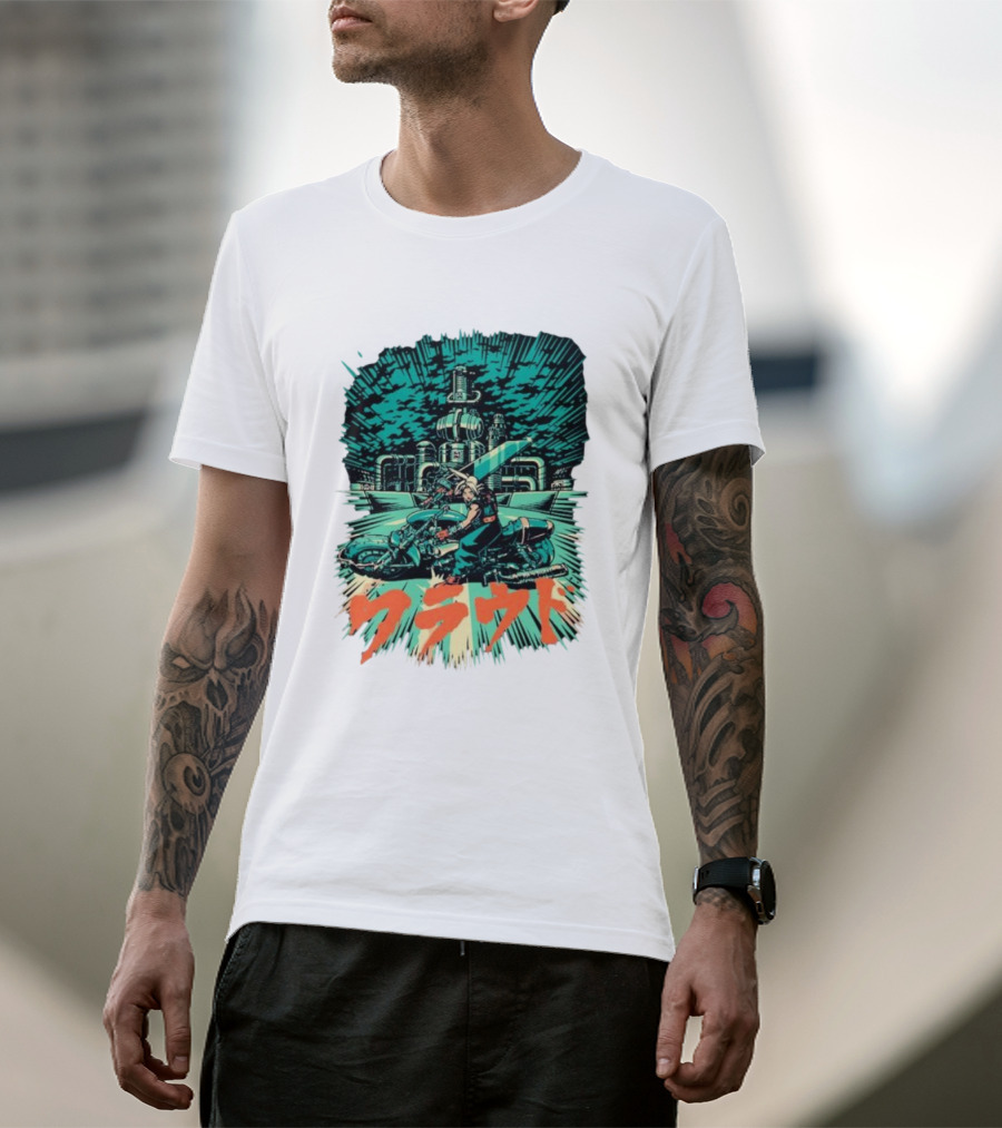Cloud Motorcycle Slide PixelEyeBat Midgar Scene T-Shirt