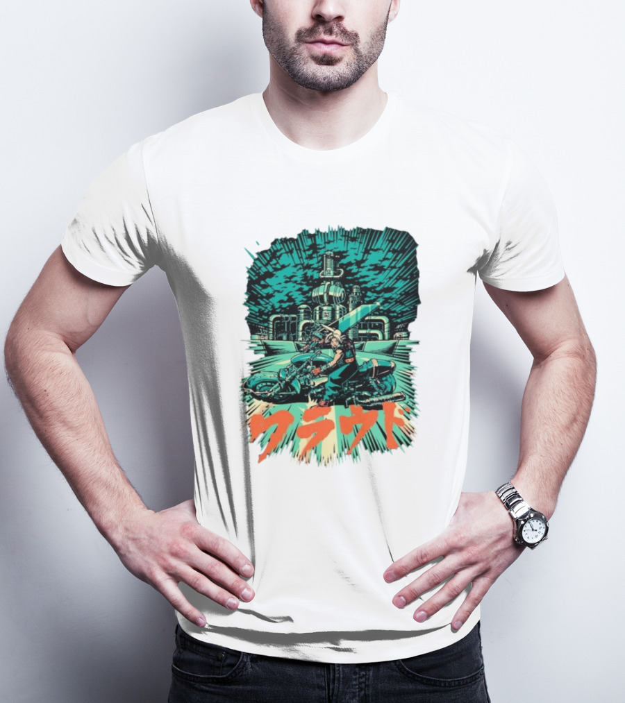 Cloud Motorcycle Slide PixelEyeBat Midgar Scene T-Shirt