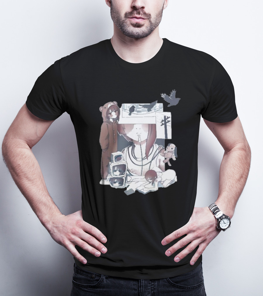 Serial Experiments Lain Bear Hoodie Monitor Crows Doll T-Shirt