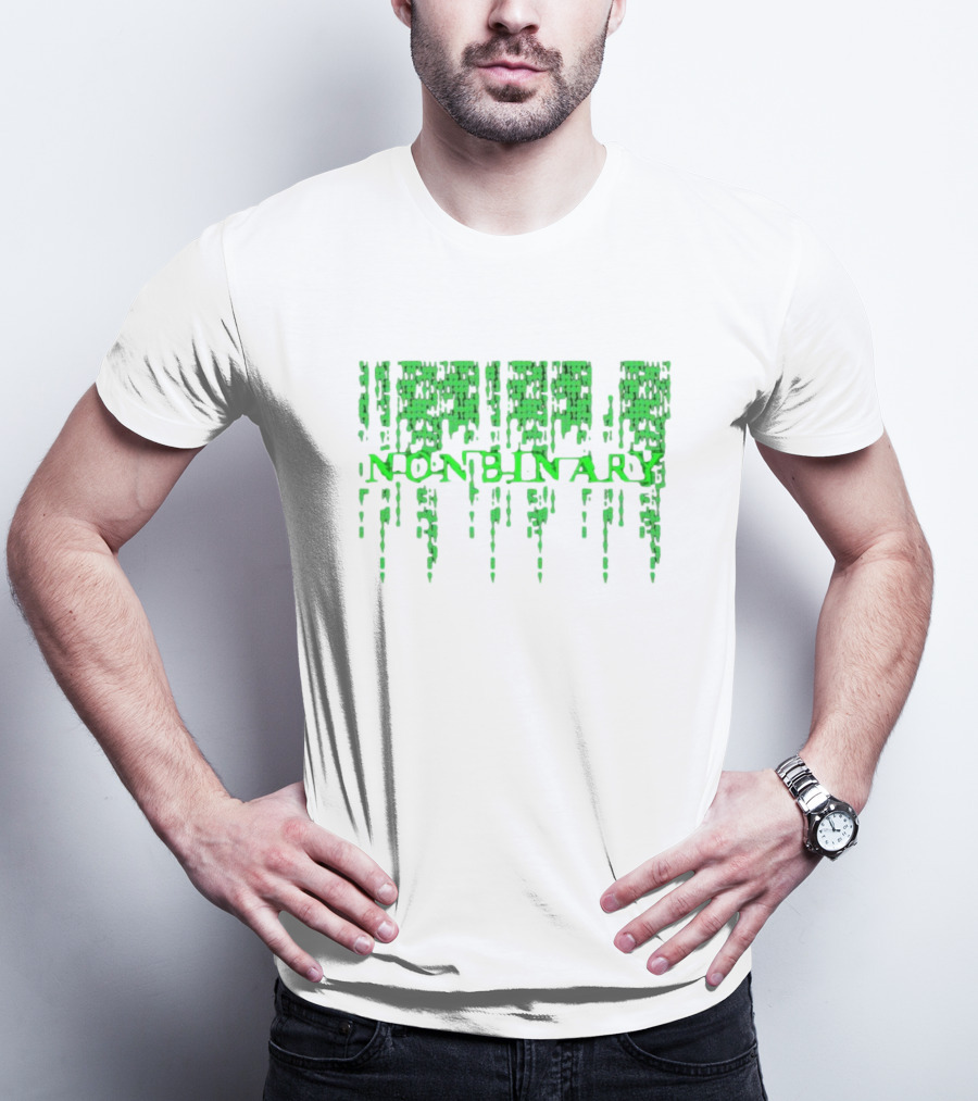 Non Binary Code Matrix-Inspired Green Text T-Shirt