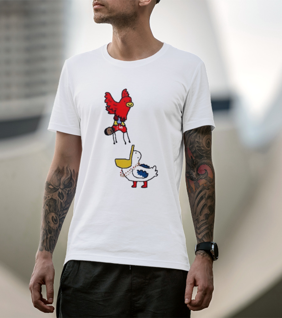 Atlanta Hawks Trade Dejounte Murray Featuring Cartoon Red Hawk Flying Over Pelican T-Shirt