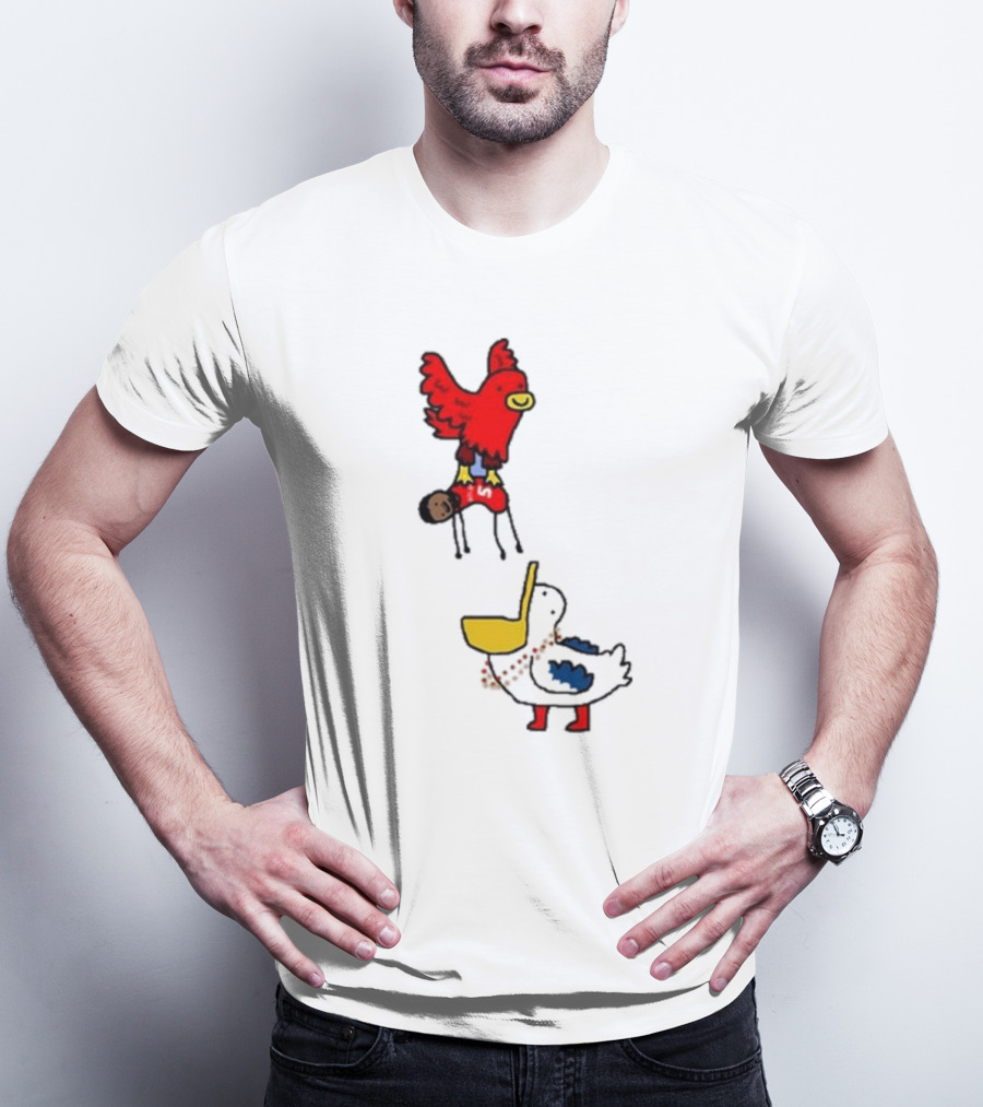 Atlanta Hawks Trade Dejounte Murray Featuring Cartoon Red Hawk Flying Over Pelican T-Shirt