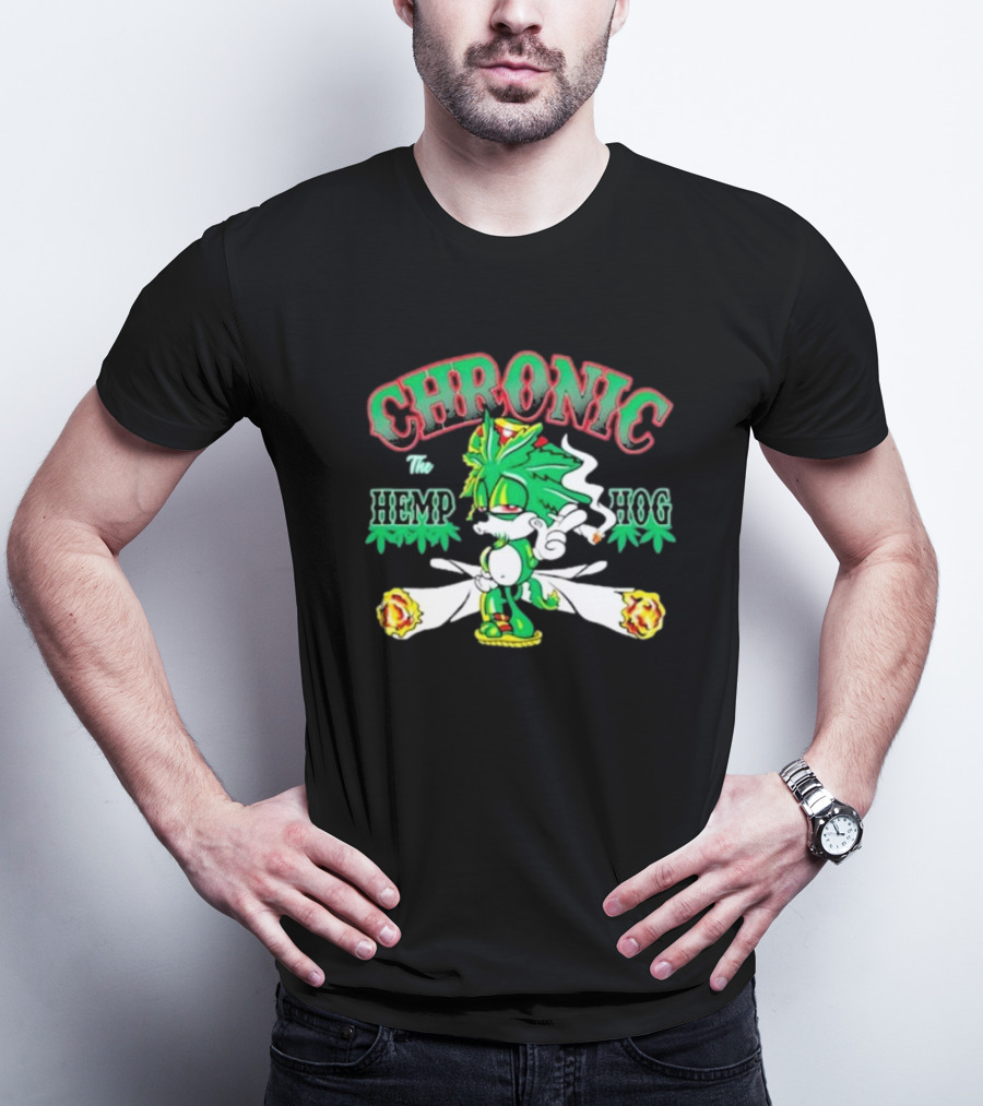 Chronic The Hemp Hog Smoking Cannabis Leaves Humor T-Shirt