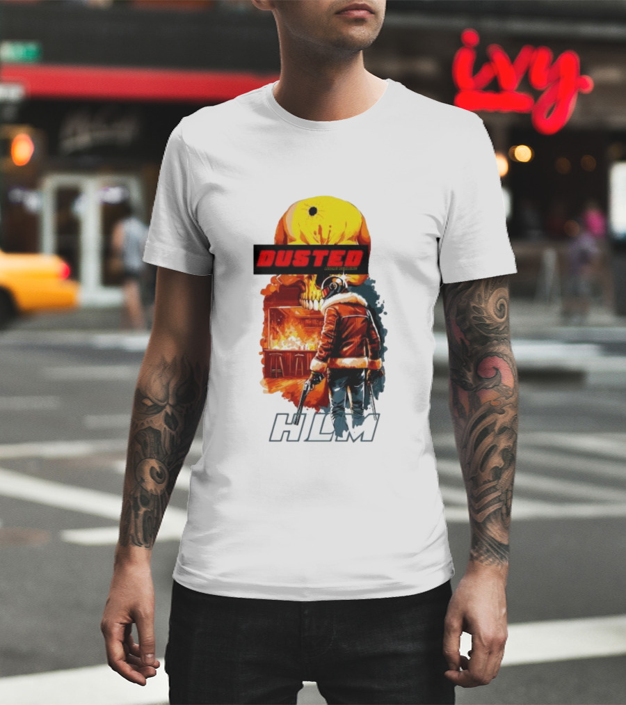 Dusted Miami Burnine Hlm Flame Skull Pilot Jacket Guns T-Shirt