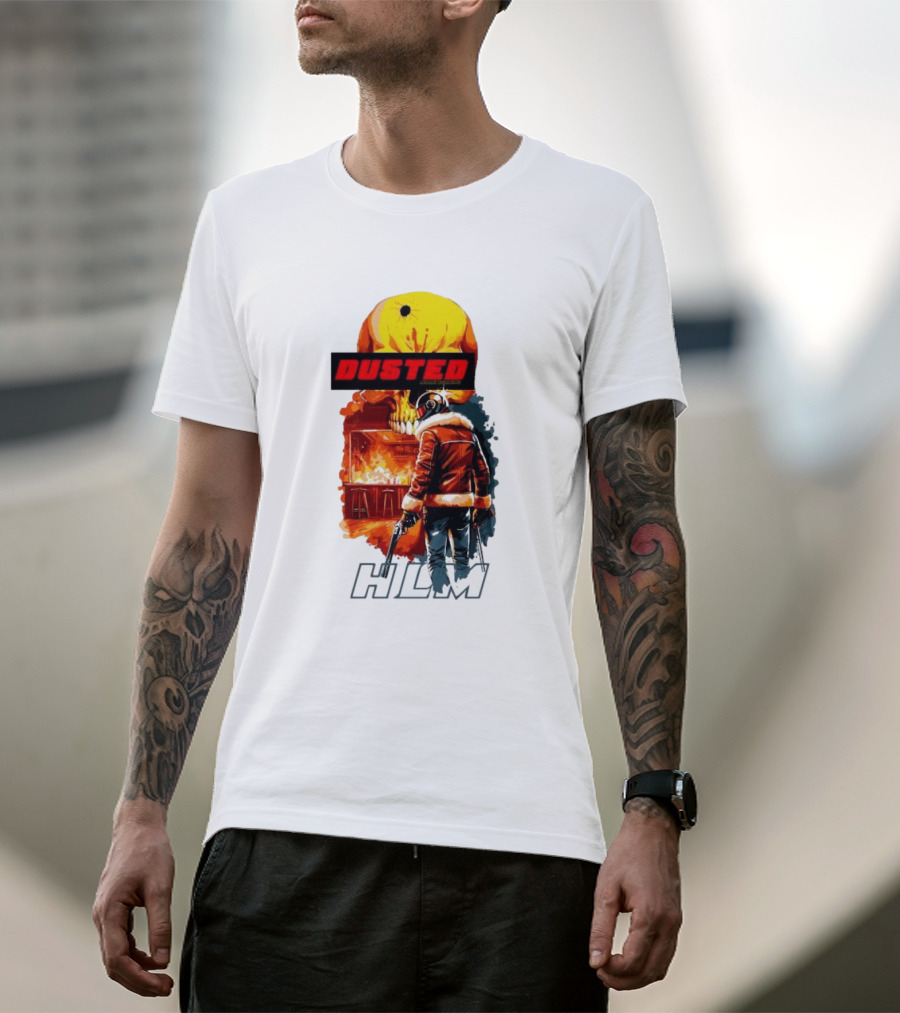 Dusted Miami Burnine Hlm Flame Skull Pilot Jacket Guns T-Shirt