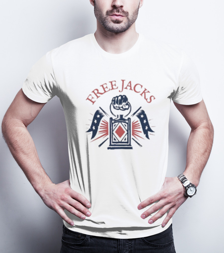 Free Jacks Fist With Stars And Flags Rugby Emblem New England T-Shirt