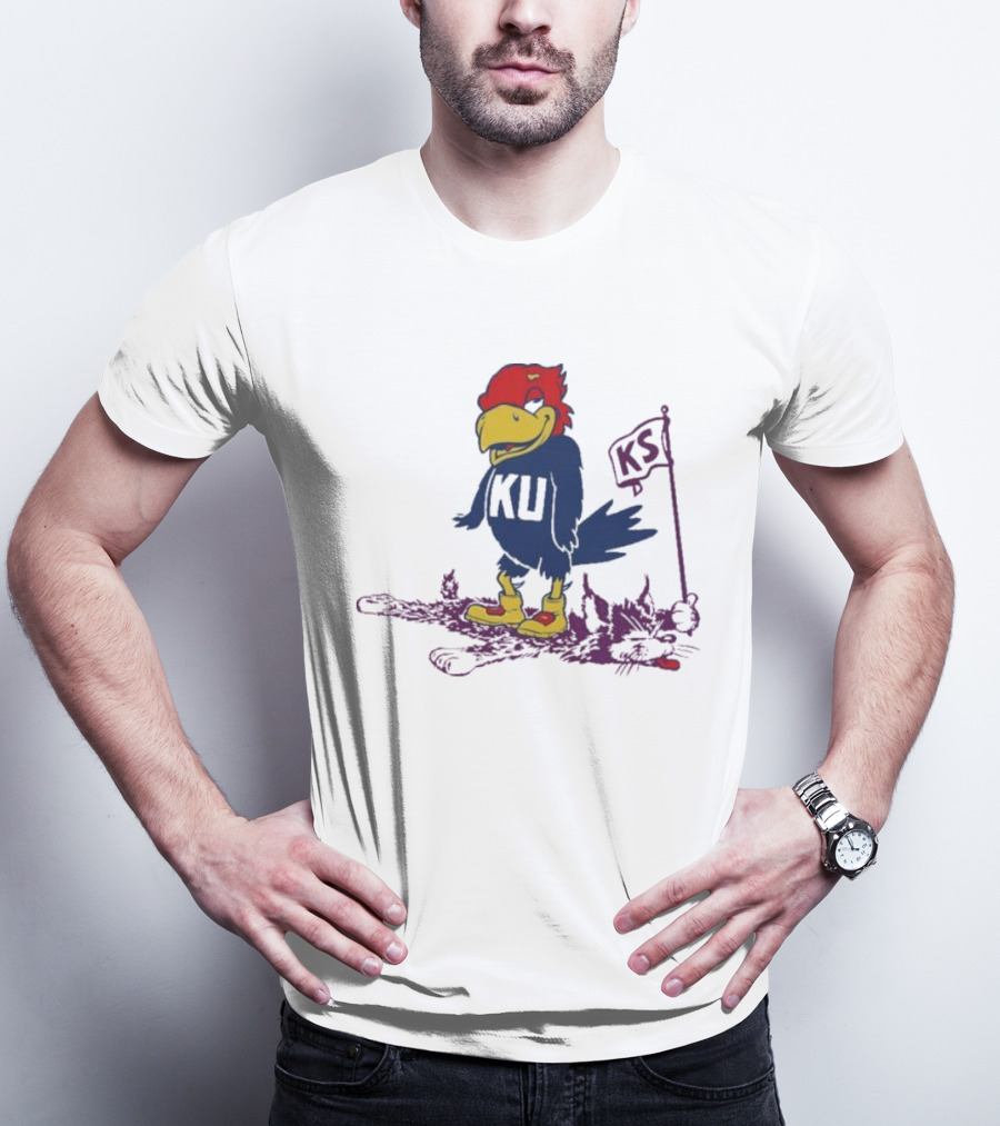 Kansas Jayhawks Vintage Rare Rivalry KU KS Flag T-Shirt