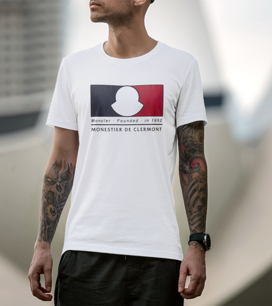 Moncler Founded In 1952 Monestier De Clermont Sky Blue Logo Black Red T-Shirt