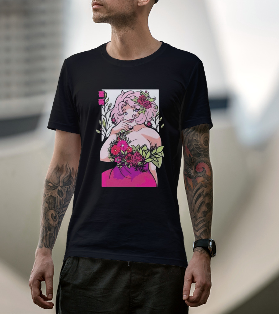 Ph1lza Game Supp Floral Anime Character T-Shirt