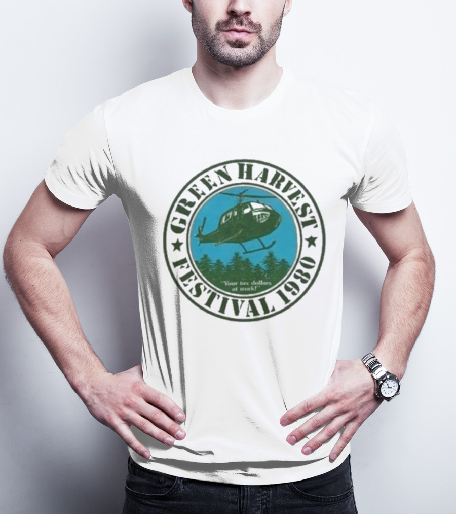 Green Harvest Festival Crazy Helicopter Forest Scene T-Shirt