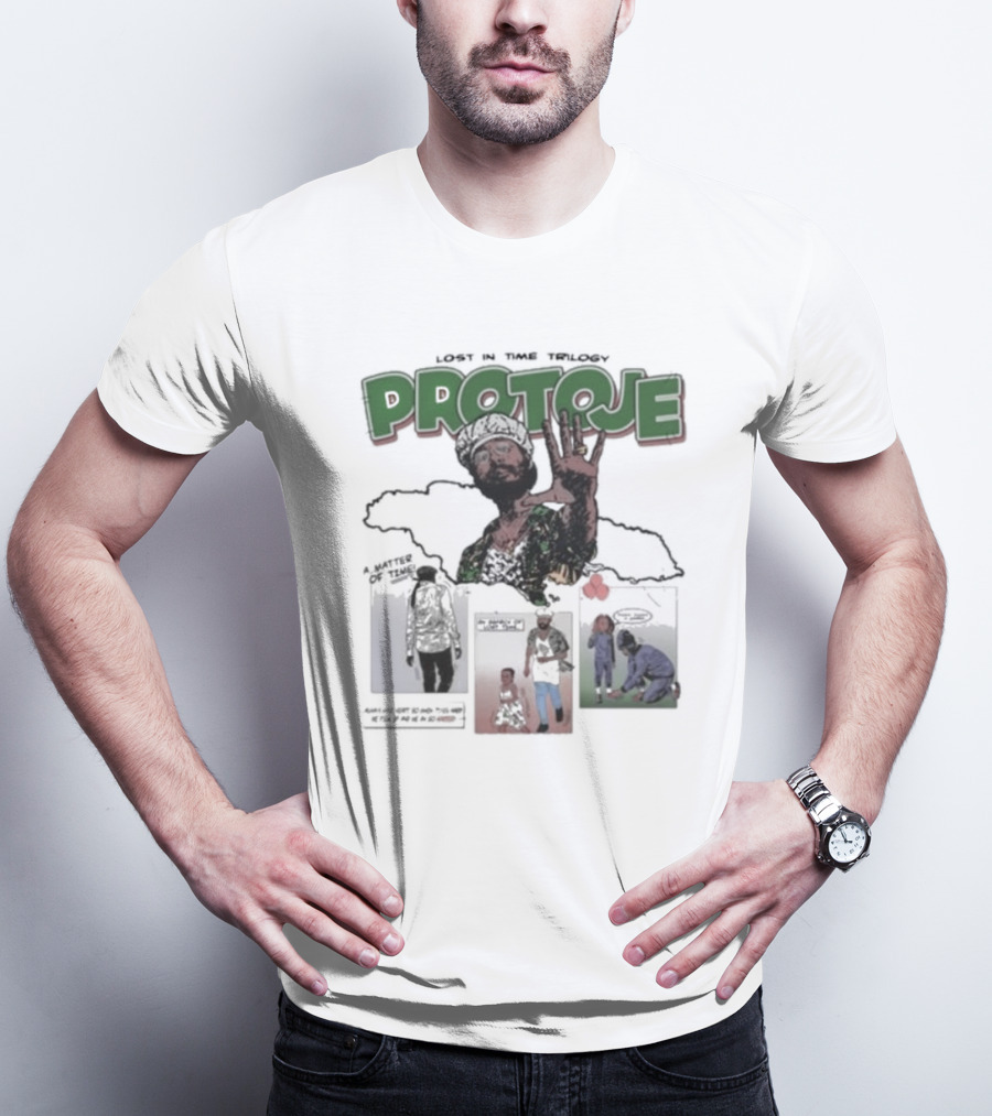Lost In Time Trilogy Protoje A Matter Of Time Comic Panels Jamaican Map T-Shirt
