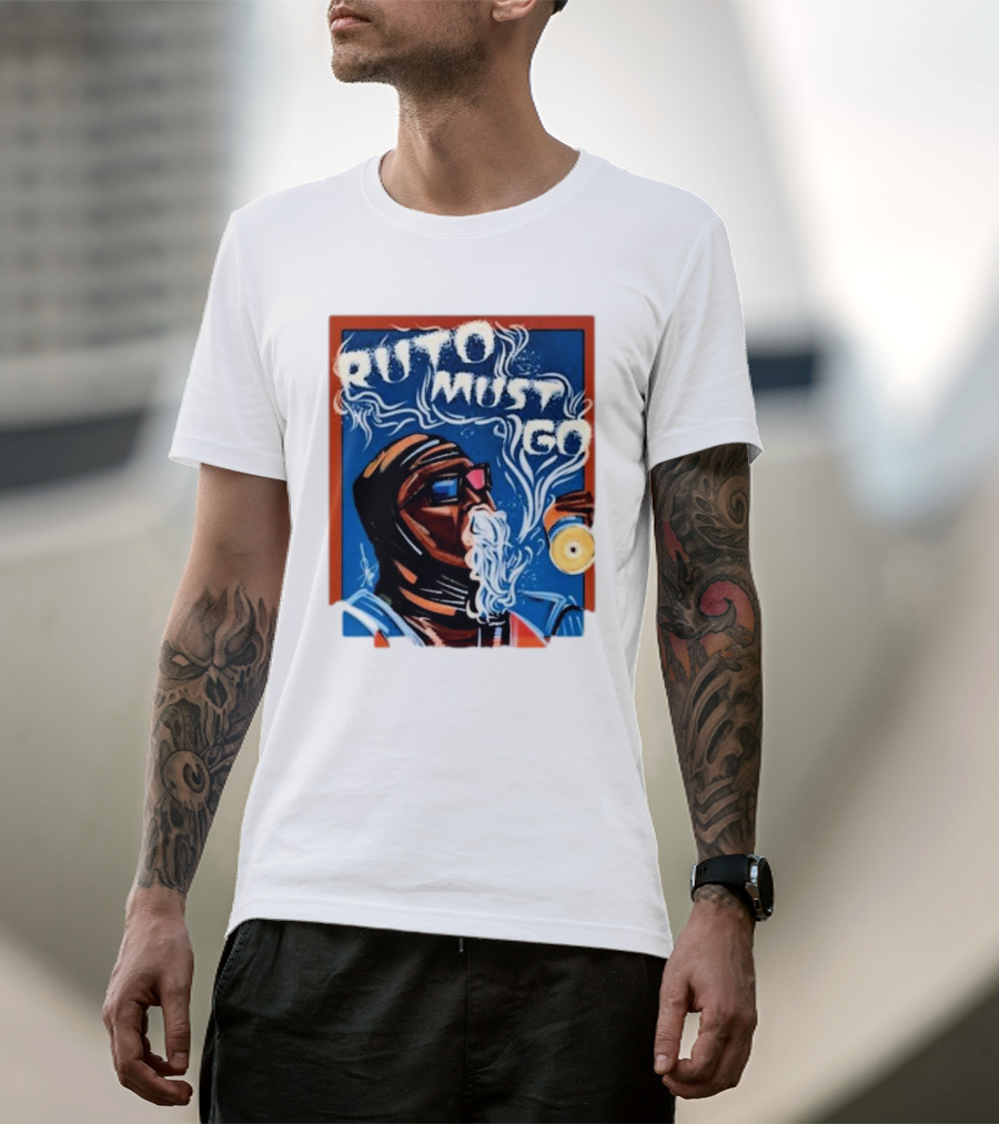 Ruto Must Go Bold Illustration With Smoking Character T-Shirt
