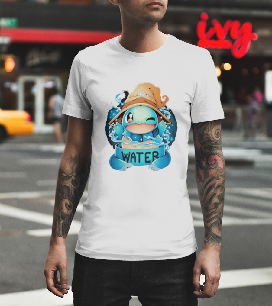 Squirtle Wizard Water Winking Blue Hat T-Shirt