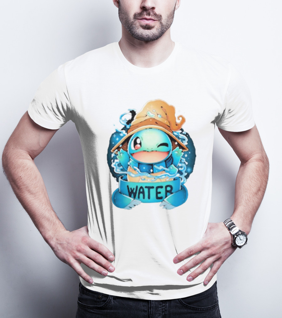 Squirtle Wizard Water Winking Blue Hat T-Shirt