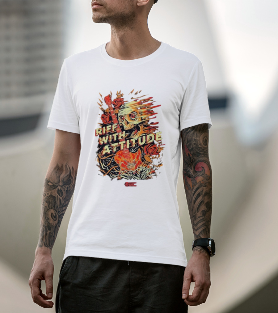 Nuclear Blast Records Riff With Attitude Skull Guitar Roses T-Shirt