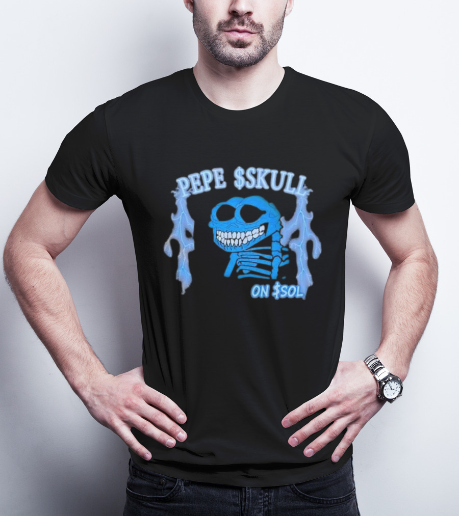 PEPE SKULL ON SOL Thunder Lightning Skeleton T-Shirt