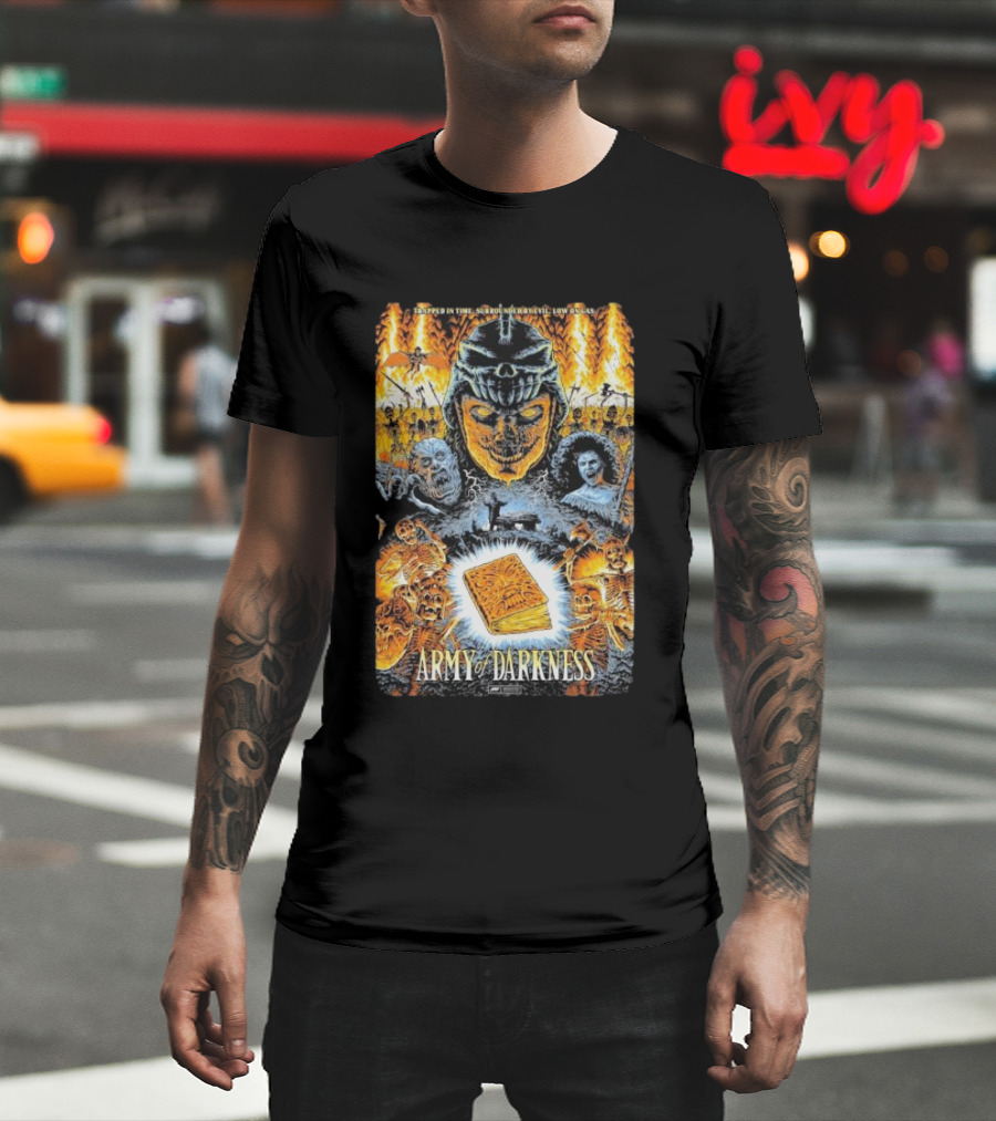 Trapped In Time Surrounded By Evil Low On Gas Army Of Darkness Necronomicon Evil Dead Horror Collage T-Shirt