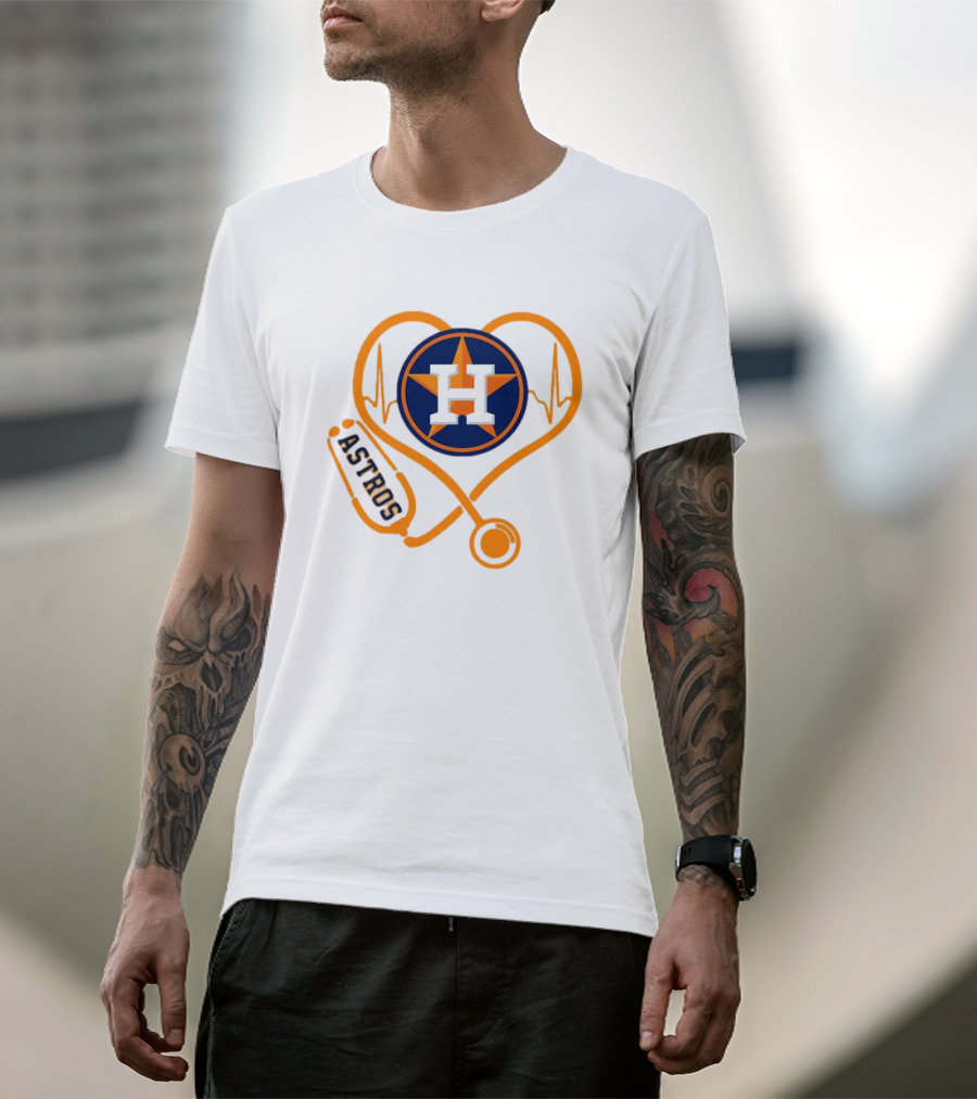 Heartbeat Nurse Love Houston Astros Stethoscope T-Shirt