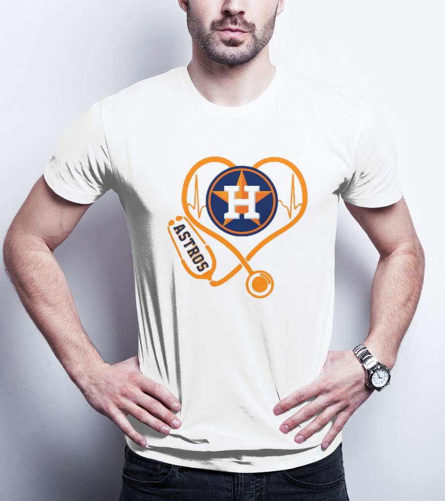 Heartbeat Nurse Love Houston Astros Stethoscope T-Shirt