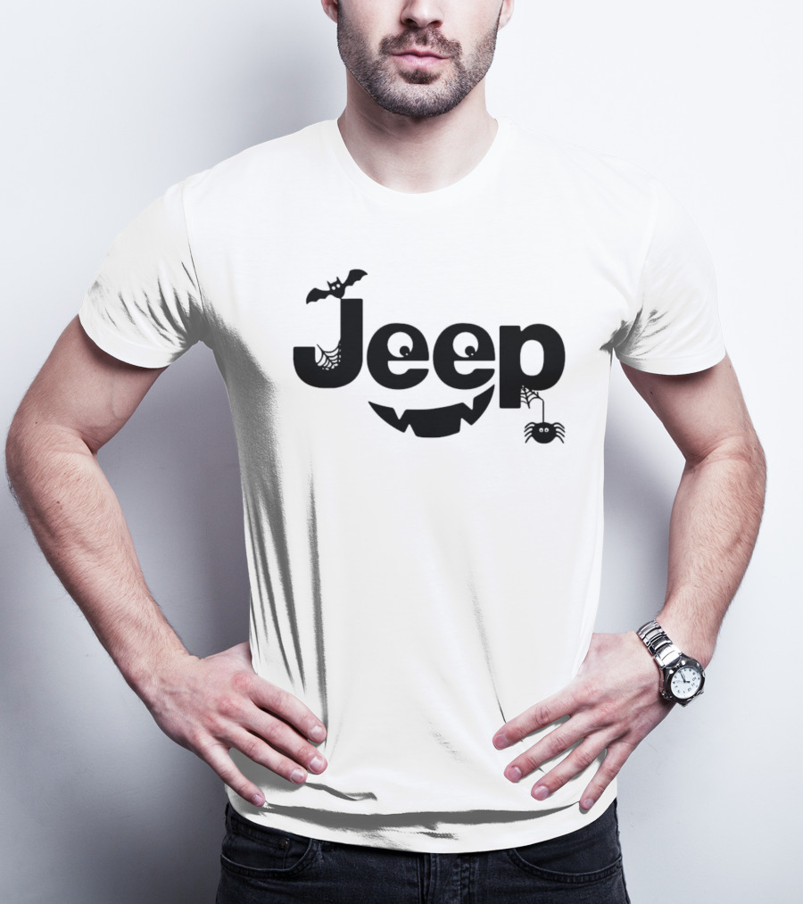 Halloween Jeep Logo With Bat, Spider, And Web Elements T-Shirt