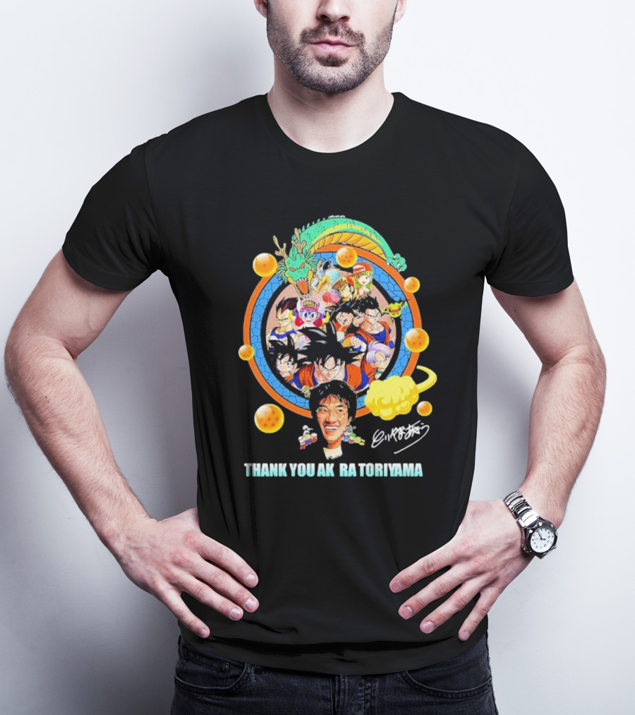 Thank You Akira Toriyama Dragon Ball Characters And Shenron With Dragon Balls T-Shirt