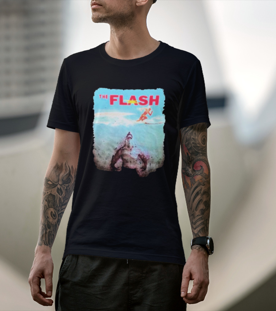 The Flash Running Above King Shark In Ocean T-Shirt