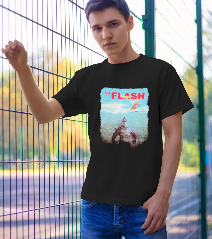 The Flash Running Above King Shark In Ocean T-Shirt