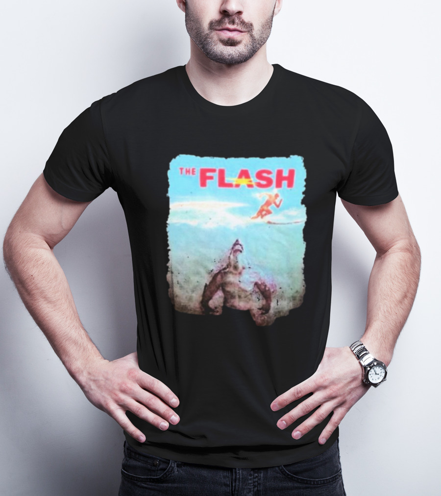 The Flash Running Above King Shark In Ocean T-Shirt