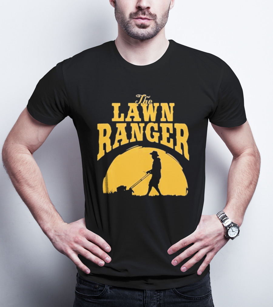 The Lawn Ranger Mower Silhouette Against Setting Sun T-Shirt