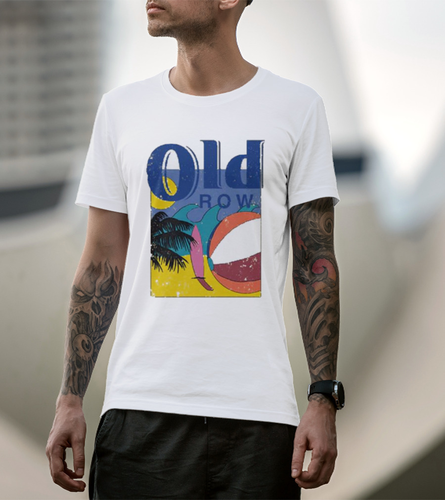 Old Row Beach Scene With Palm Trees And Beach Ball T-Shirt