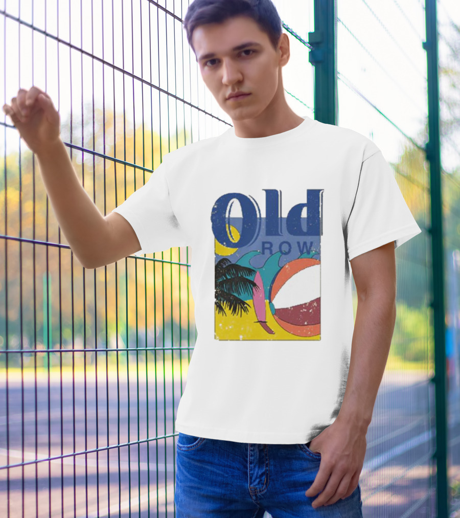 Old Row Beach Scene With Palm Trees And Beach Ball T-Shirt