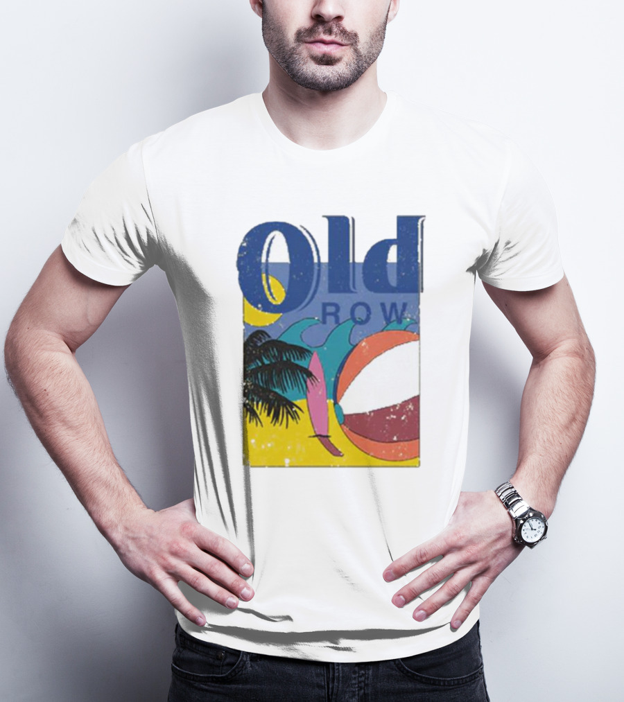 Old Row Beach Scene With Palm Trees And Beach Ball T-Shirt