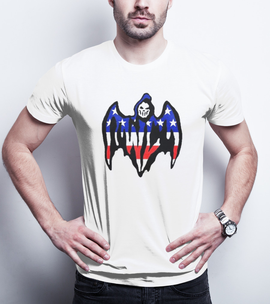 Warren Lotas Patriotic Stars And Stripes Winged Skull T-Shirt