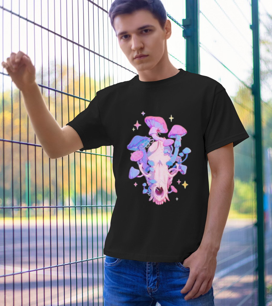 Simkaye Storenvy Magic Raccoon Skull Psychedelic Mushrooms Stars T-Shirt