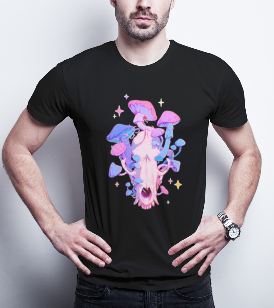 Simkaye Storenvy Magic Raccoon Skull Psychedelic Mushrooms Stars T-Shirt