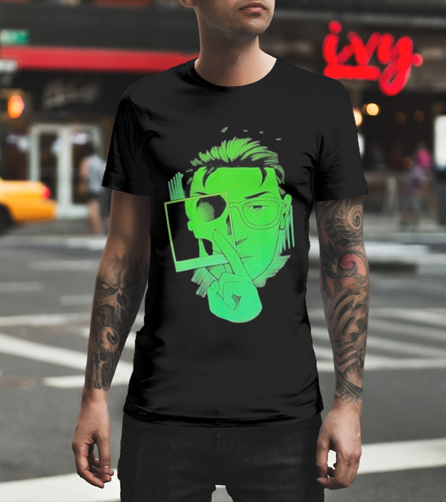 Skull Polaroid Green Neon Portrait Framerate T-Shirt
